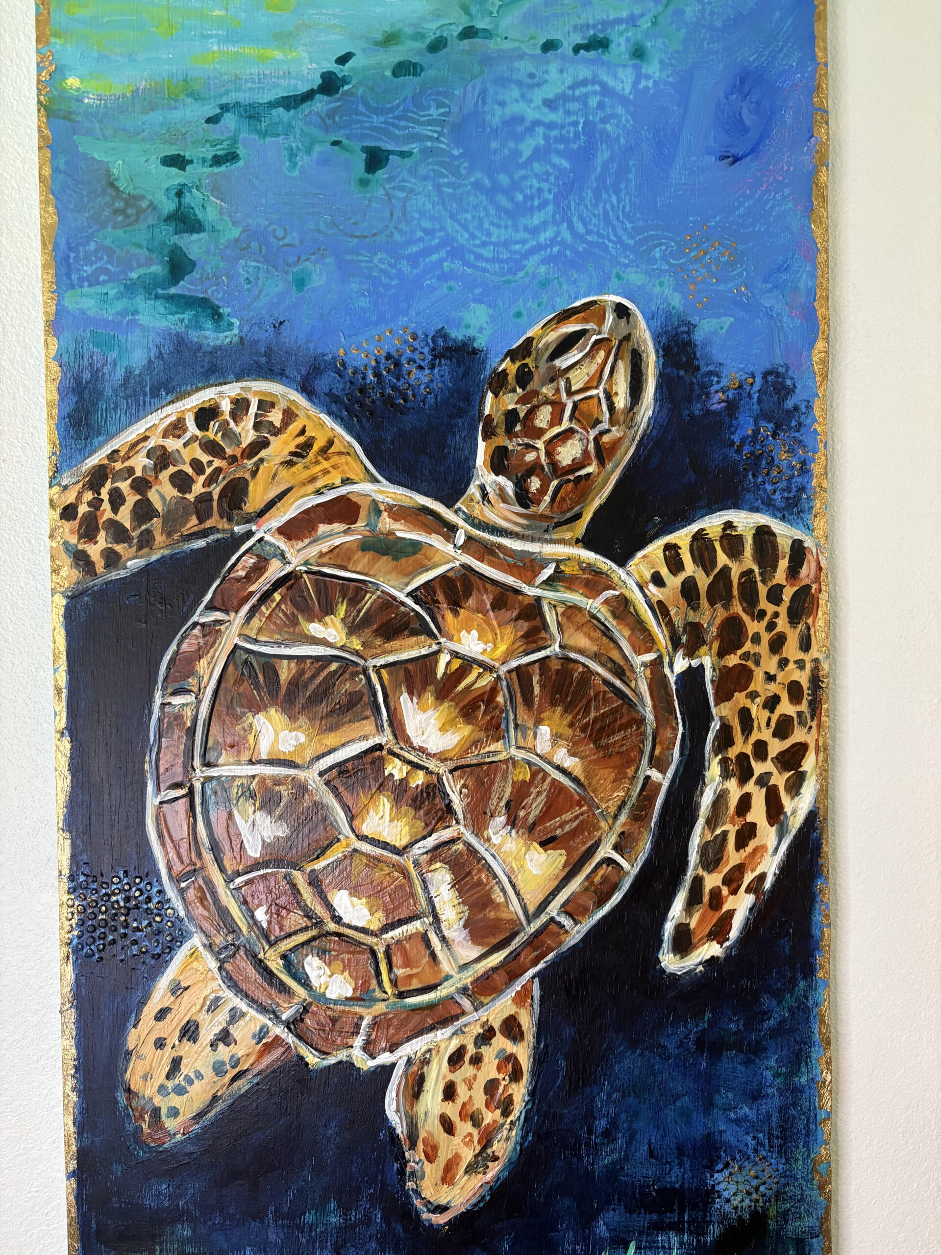 Sea Turtle St John USVI Original Painting 18" X 48" Large - Hibiscus Jazz